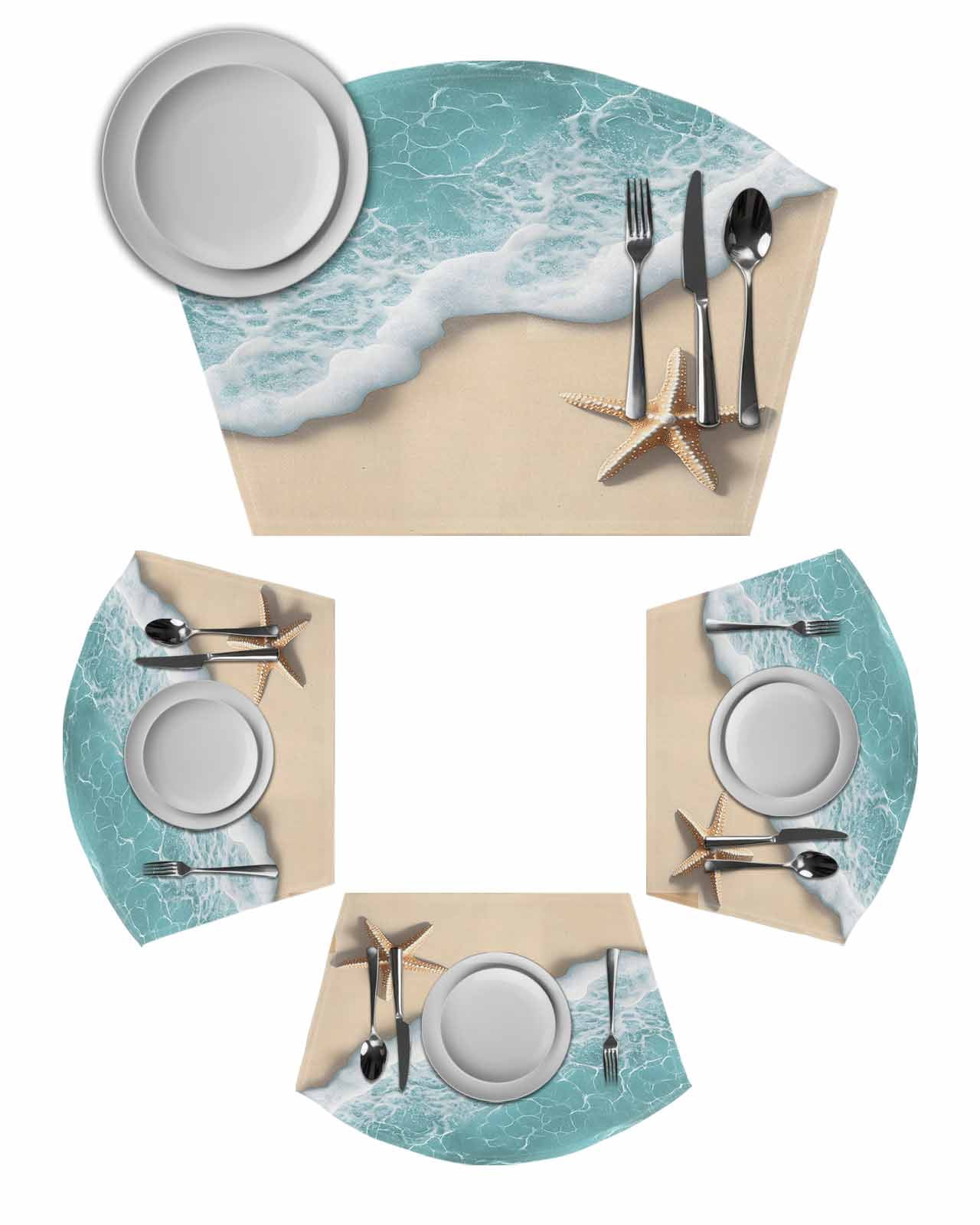 Beach Coastal Round Placemats Set of 2, Summer Nautical Starfish Aqua ...