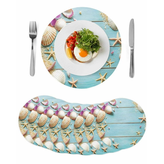 Beach Coastal Round Table Placemats set of 8, Farmhouse Starfish Shell ...