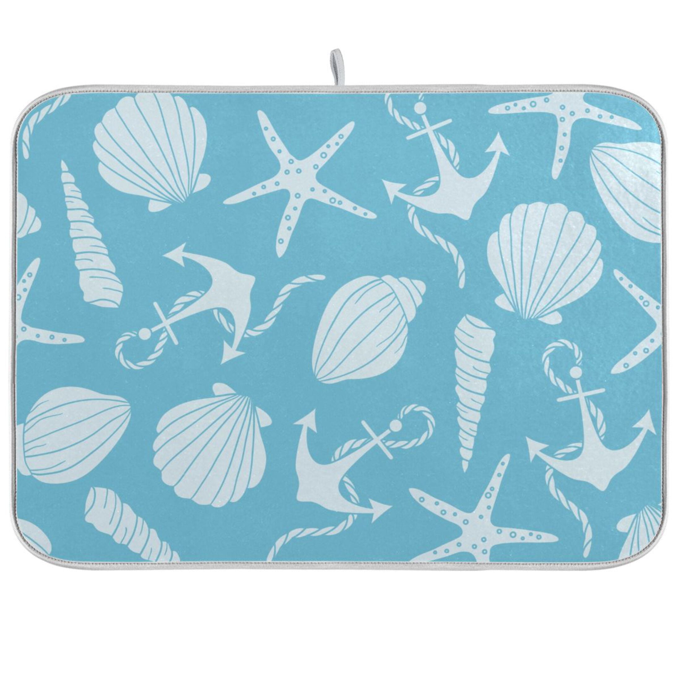 Beach Coastal Seashells Sea Stars and Anchors Dish Drying Mat ...