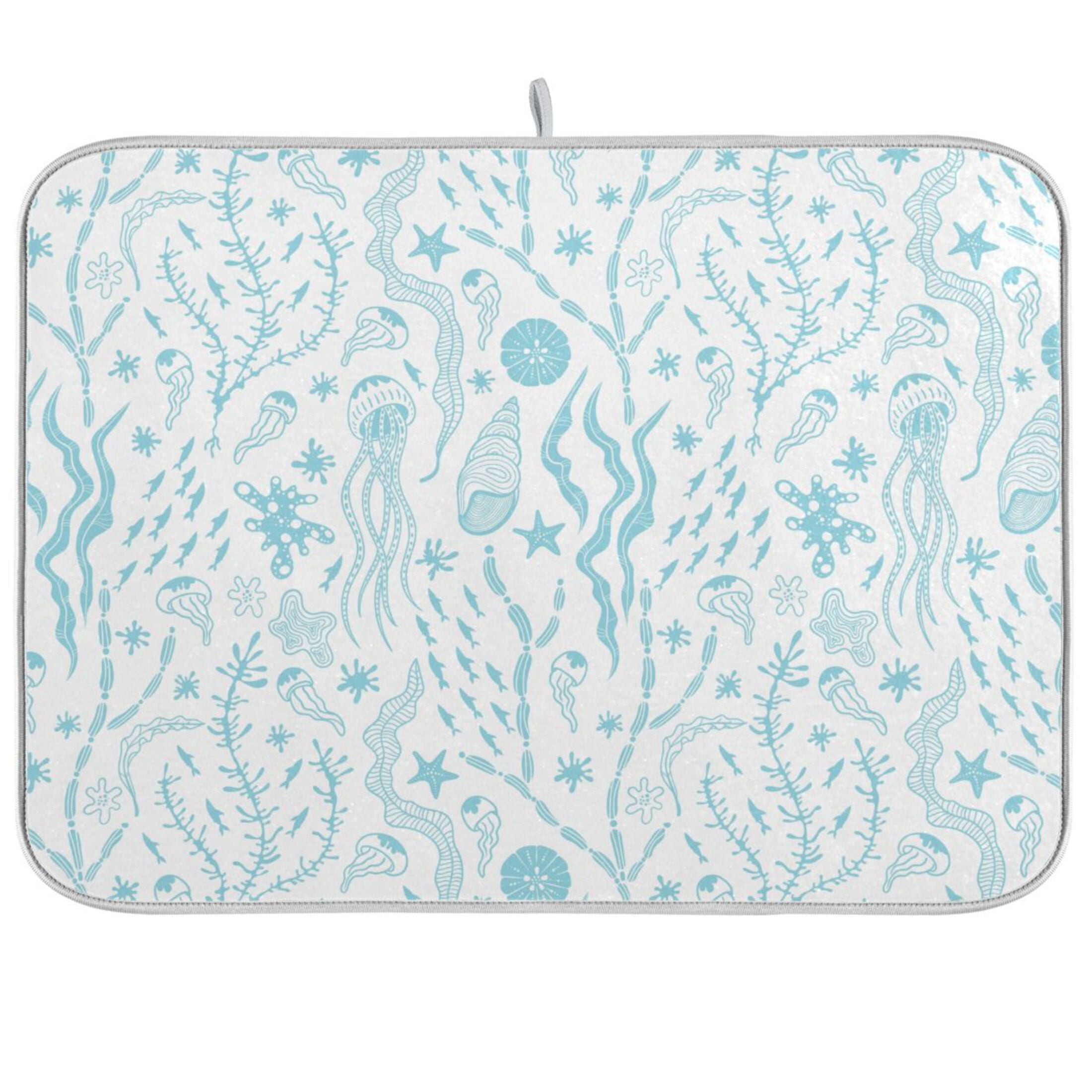 Beach Coastal Seastars Blue Ocean Dish Drying Mat Microfiber Kitchen ...