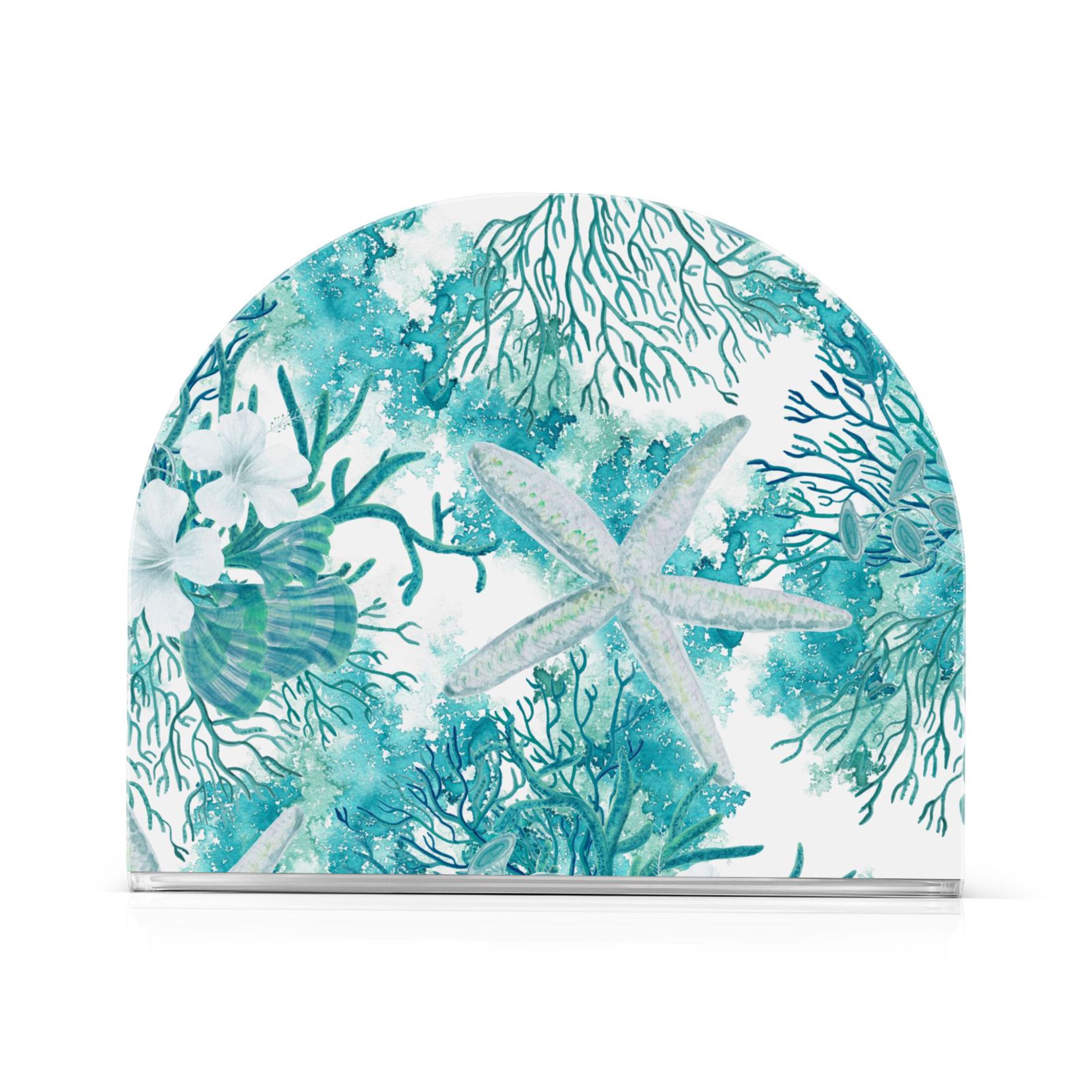 Beach Coastal Seastars Floral Acrylic Napkin Holder Tissue Paper Clear ...