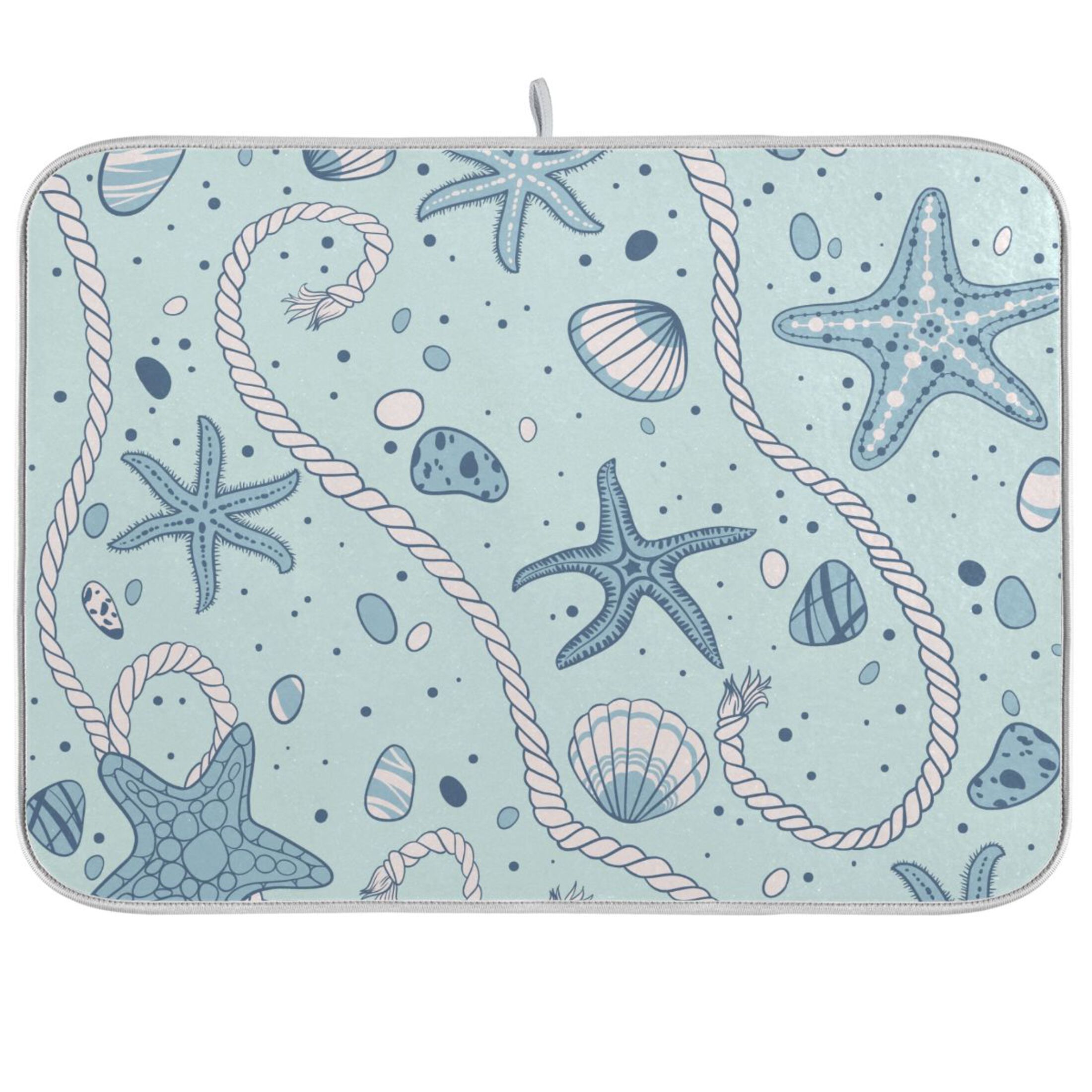 Beach Coastal Seastars and Seashells Dish Drying Mat Microfiber Kitchen ...
