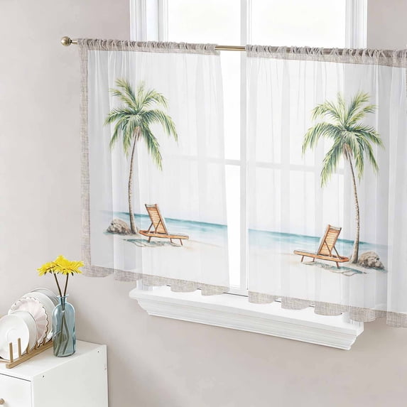 Beach Coastal Semi Sheer Curtains 54 Inch Length 2 Panels Set, Summer ...