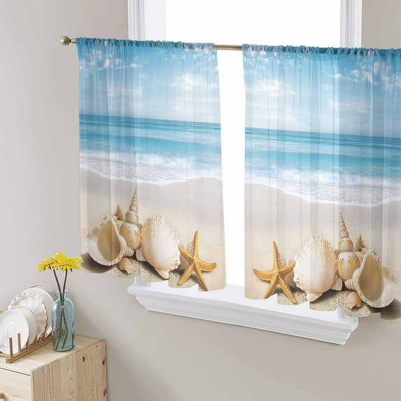 Beach Coastal Sheer Curtains 54 Inch Length 2 Panels Set for Living ...