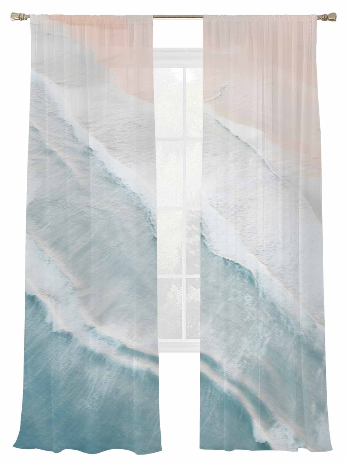 Beach Coastal Sheer Curtains 96 Inch Length 2 Panels Set, Semi ...