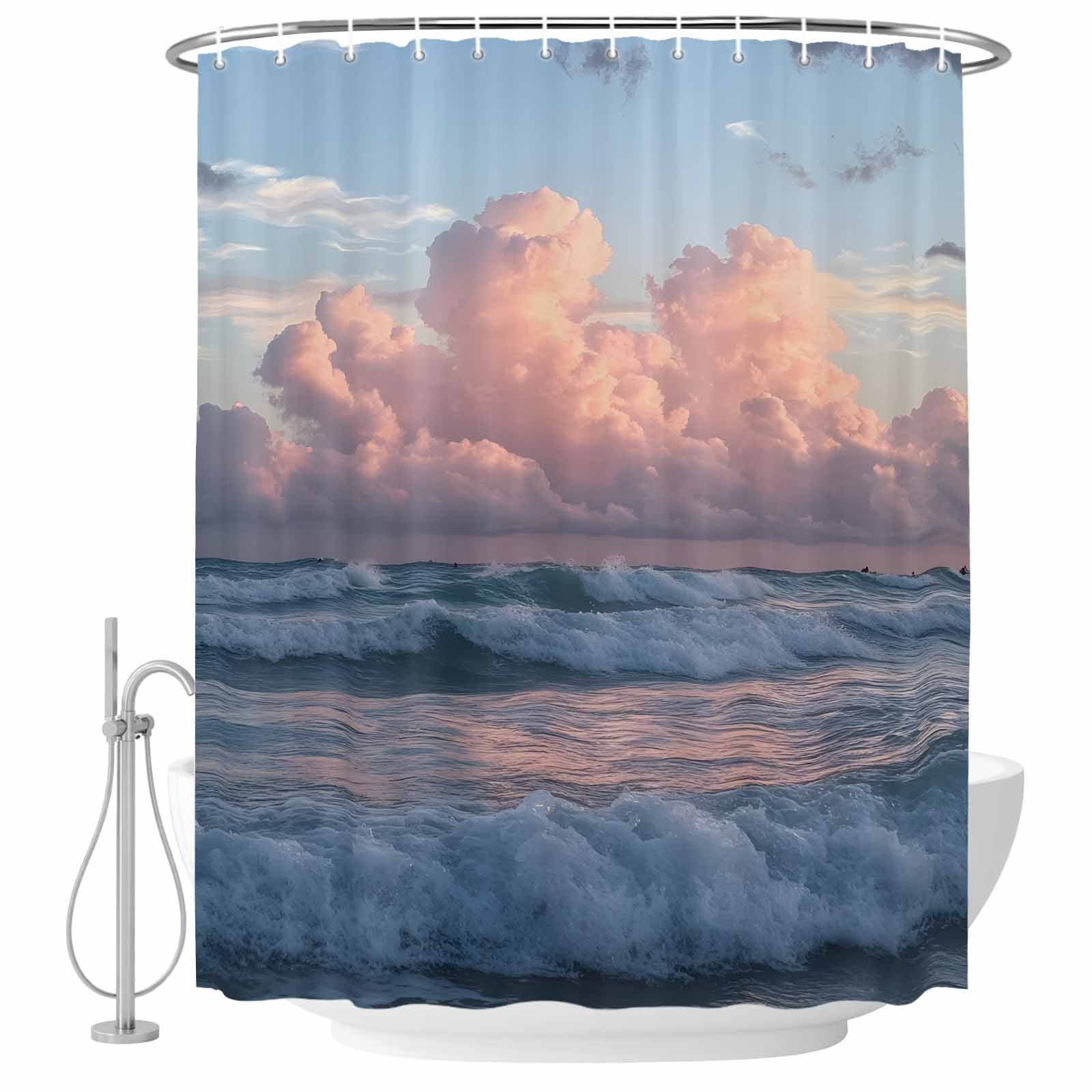 Beach Coastal Shower Curtain Set - Standard 72" x 72" Washable Bathtub ...