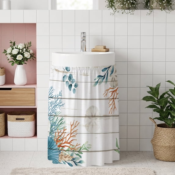 Beach Coastal Small Cabinet Curtain 11''x13'', Summer Nautical Coral ...