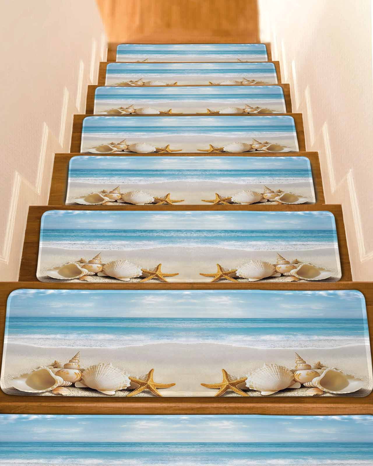 Beach Coastal Stair Treads for Wooden Steps Indoor Runner Rug Carpet ...