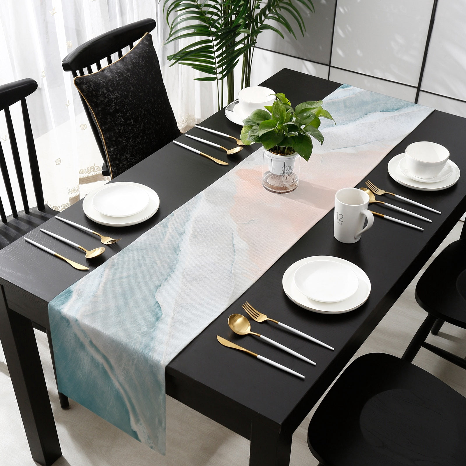 Beach Coastal Table Runner 48 Inches Long - Blue Nautical Summer Ocean ...