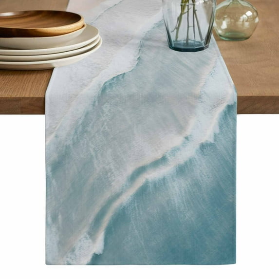 Beach Coastal Table Runner, Blue Nautical Summer Ocean Seaside Washable ...