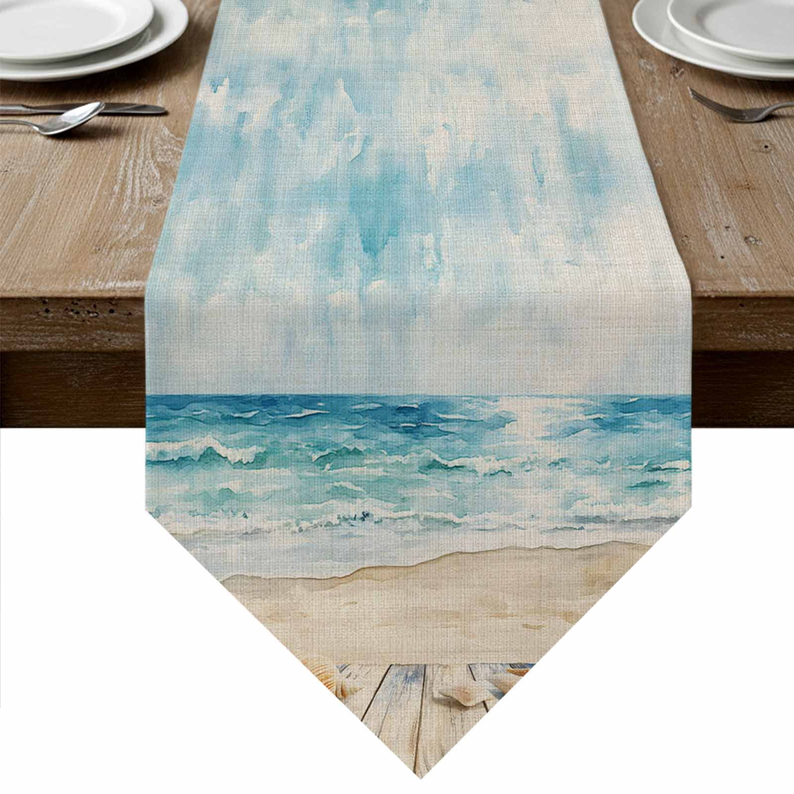 Beach Coastal Table Runner Linen Burlap Table Runner 48 Inches Long ...