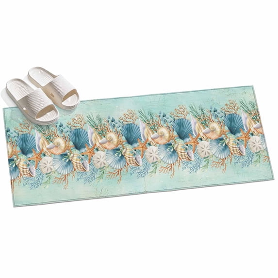 Beach Coastal Teal Hallway Runner Rug 2x6 Washable Non Slip Kitchen ...