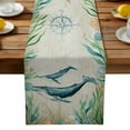 Beach Coastal Theme Table Runner, Vintage Sea Whale Cotton Linen ...