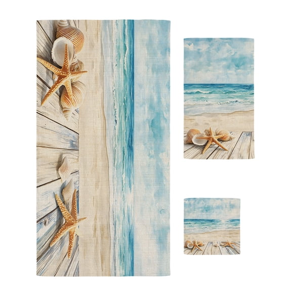 Beach Coastal Towel Set of 3, Soft Microfiber Bath Towels, Hand Towel ...