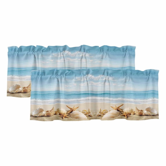 Beach Coastal Valances for Windows, Summer Seaside Shell Starfish ...
