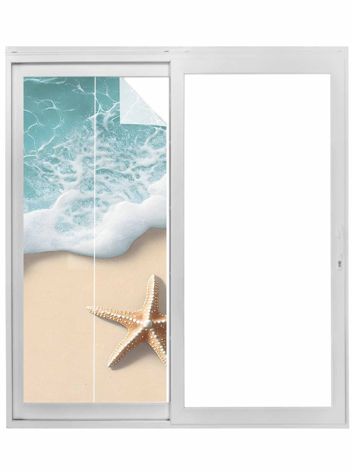 Beach Coastal Window Privacy Film, Summer Nautical Starfish Aqua Beige ...