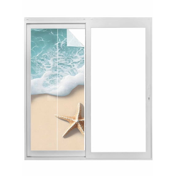 Beach Coastal Window Privacy Film, Summer Nautical Starfish Aqua Beige ...