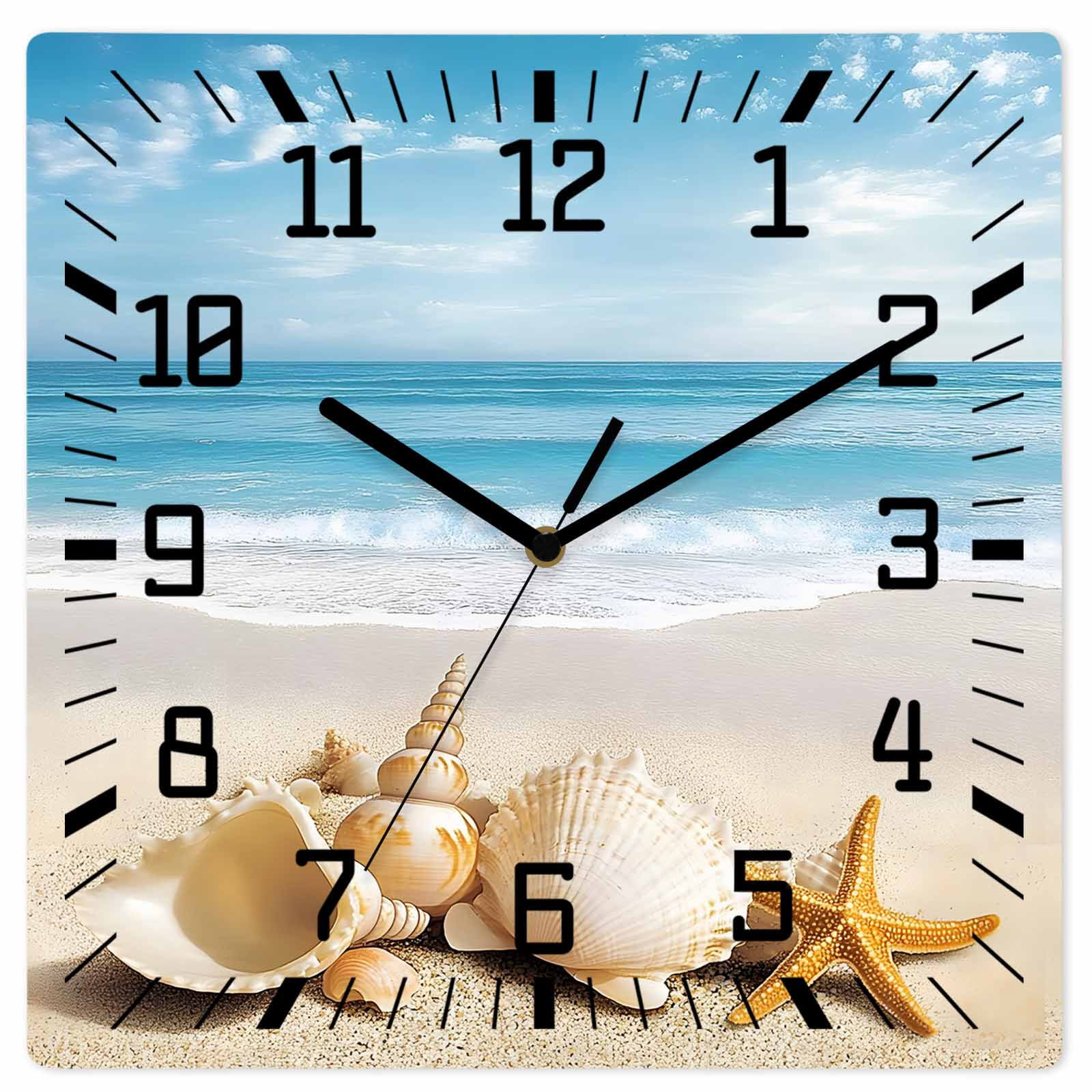 Beach Coastal Wooden Wall Clock Silent Non Ticking, Summer Nautical ...