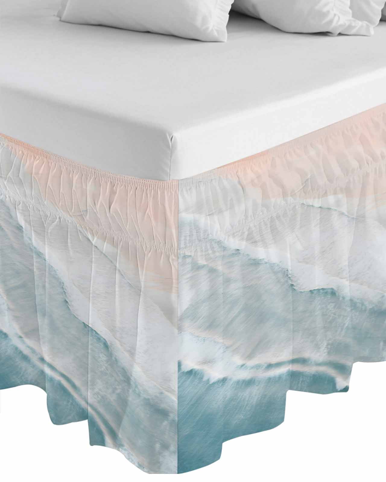 Beach Coastal Wrap Around Bed Skirts for Queen Bed 18" Drop, Bed Skirt ...