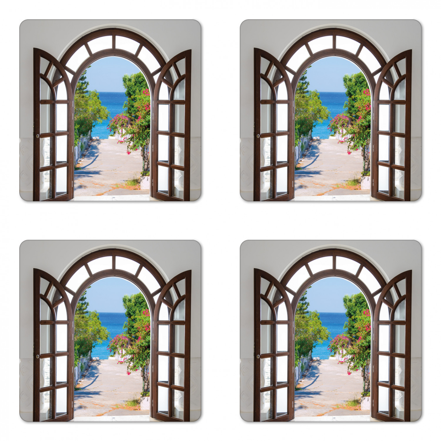 Beach Coaster Set of 4, Ocean Sea View from Summer Season Italian ...
