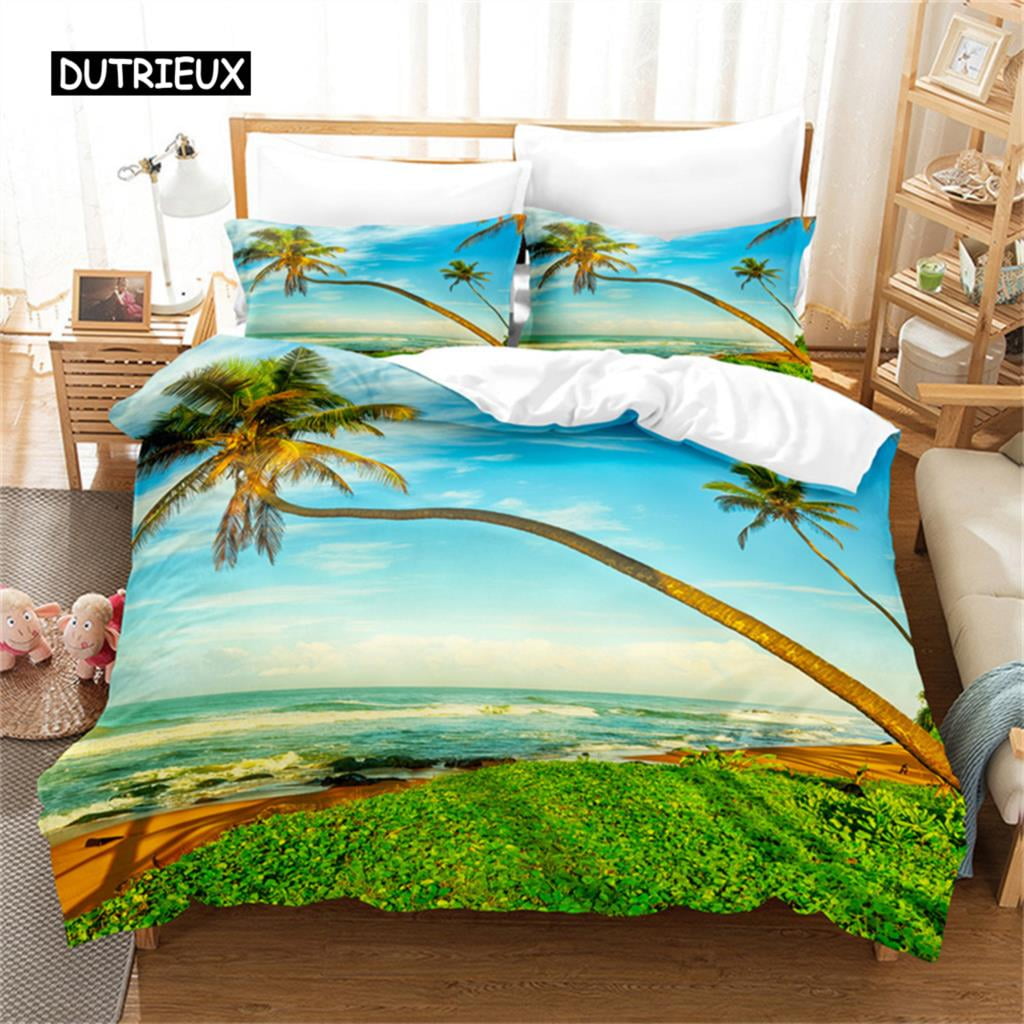 Beach Coconut 3D Tree Duvet Cover Ocean Beach Plants Bedding Set ...
