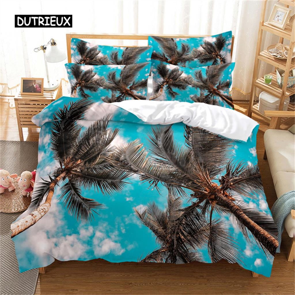 Beach Coconut 3D Tree Duvet Cover Ocean Beach Plants Bedding Set ...