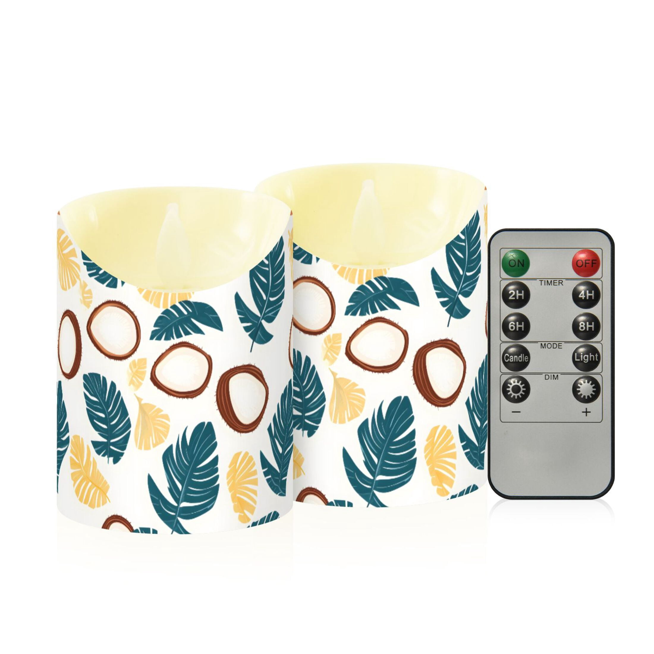 Beach Coconut Pattern Flameless Candles 2 PCS with Remote Realistic ...