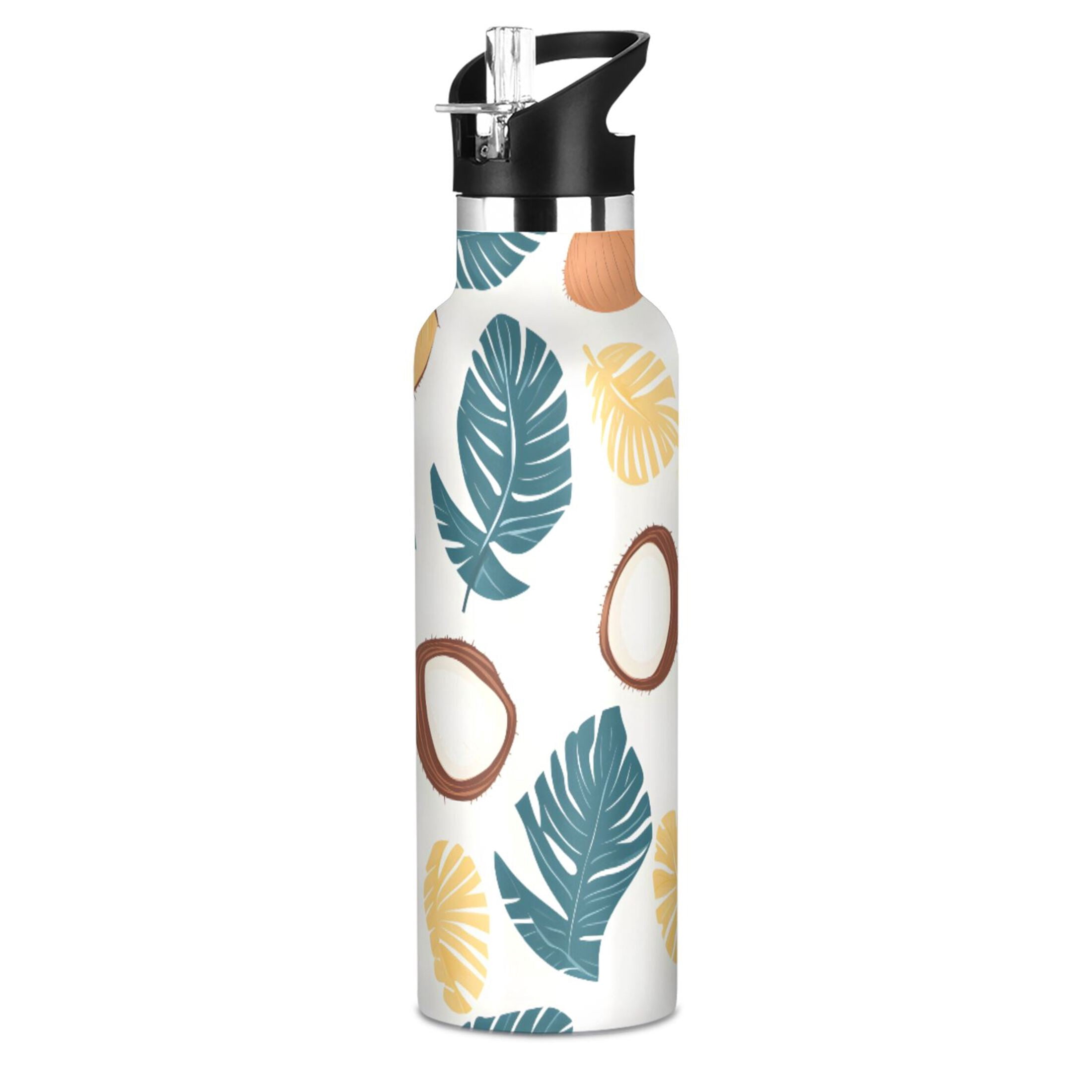 Beach Coconut Pattern Sport Water Bottle for Kids Insulated with Straw ...