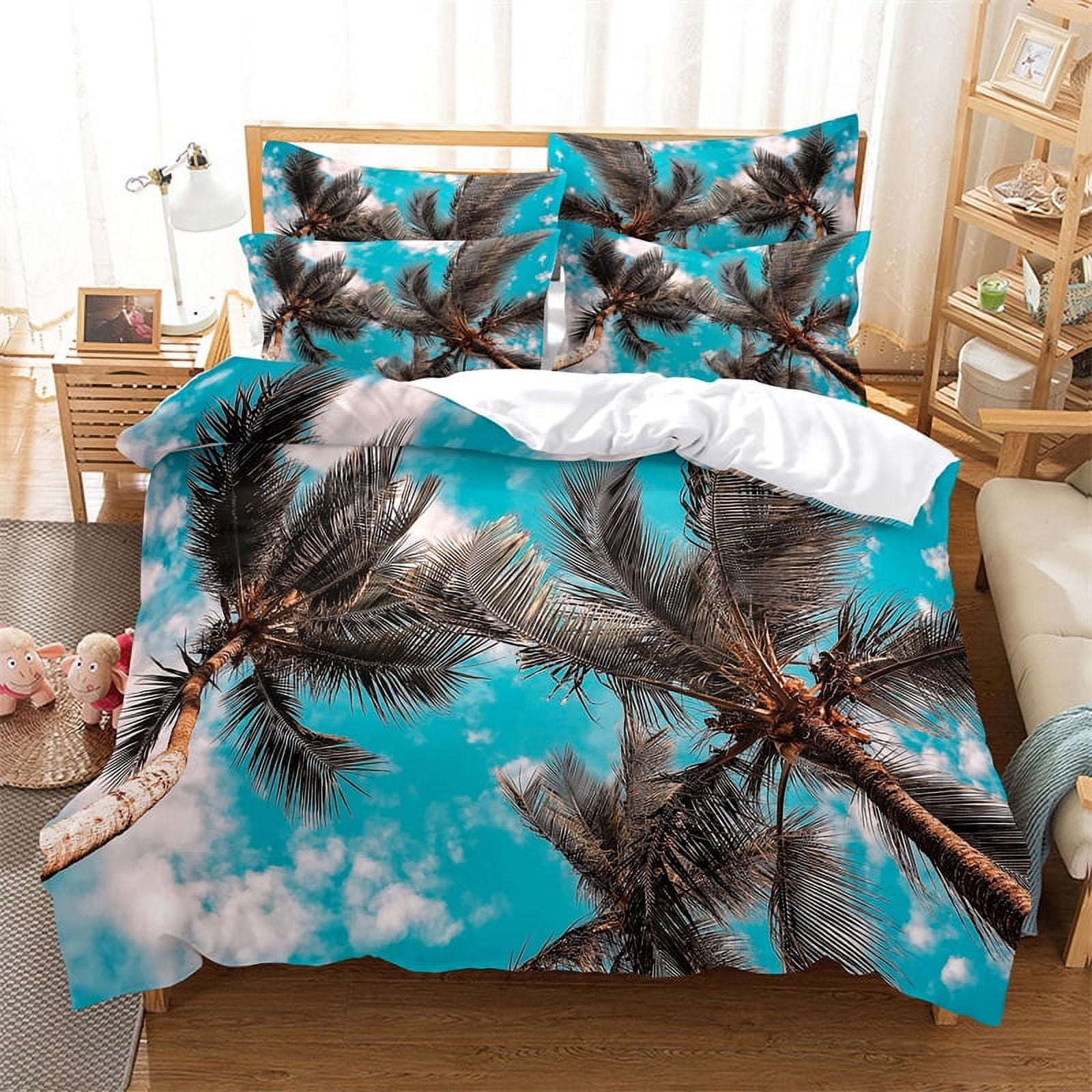 Beach Coconut Tree Duvet Cover Set Ocean Bedding Set Size Bed Comforter ...