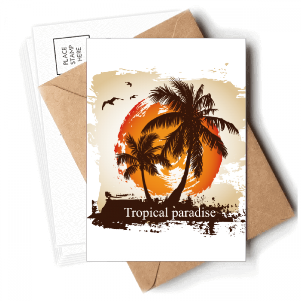 Beach Coconut Tree Pattern Illustration Postcards Envelopes Blank Note ...
