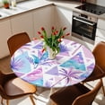 Beach Coconut Tree Purple Color Block Round Fitted Tablecloth with ...