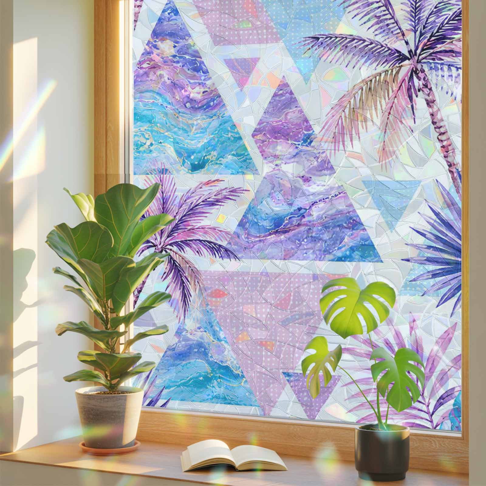Beach Coconut Tree Purple Color Block Window Privacy Film, Rainbow Film ...