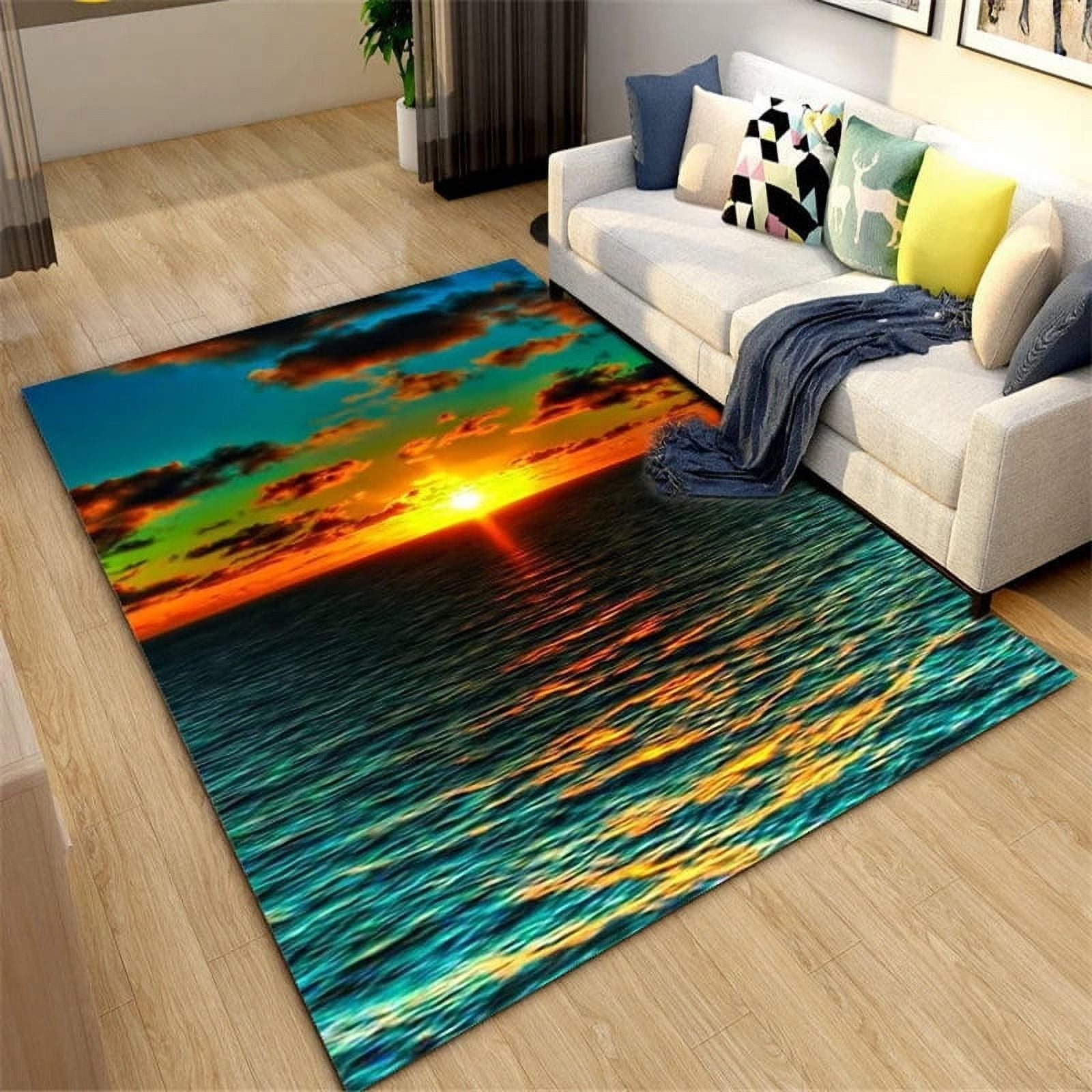 Beach Coconut Tree Sunset Scenery Carpet Living Room Sofa Table Rug ...