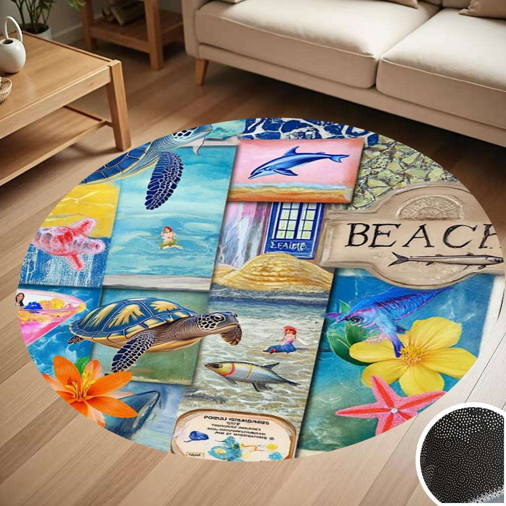 Beach Collage Tropical Paradise Fun Round Carpet Living Room Bedroom ...