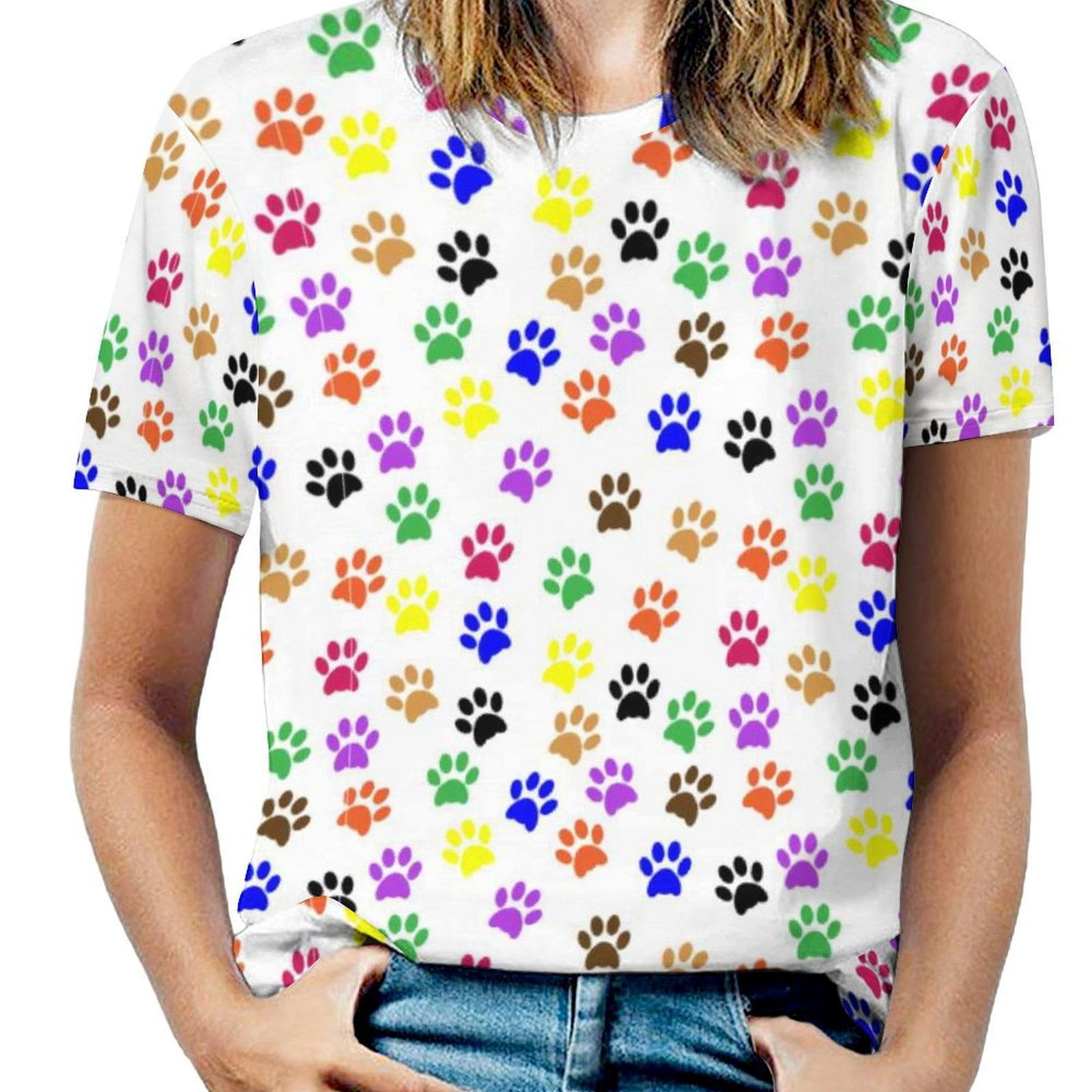 Beach Colorful Dog Pow T-Shirts Multicolored Paws Print Street Style T ...