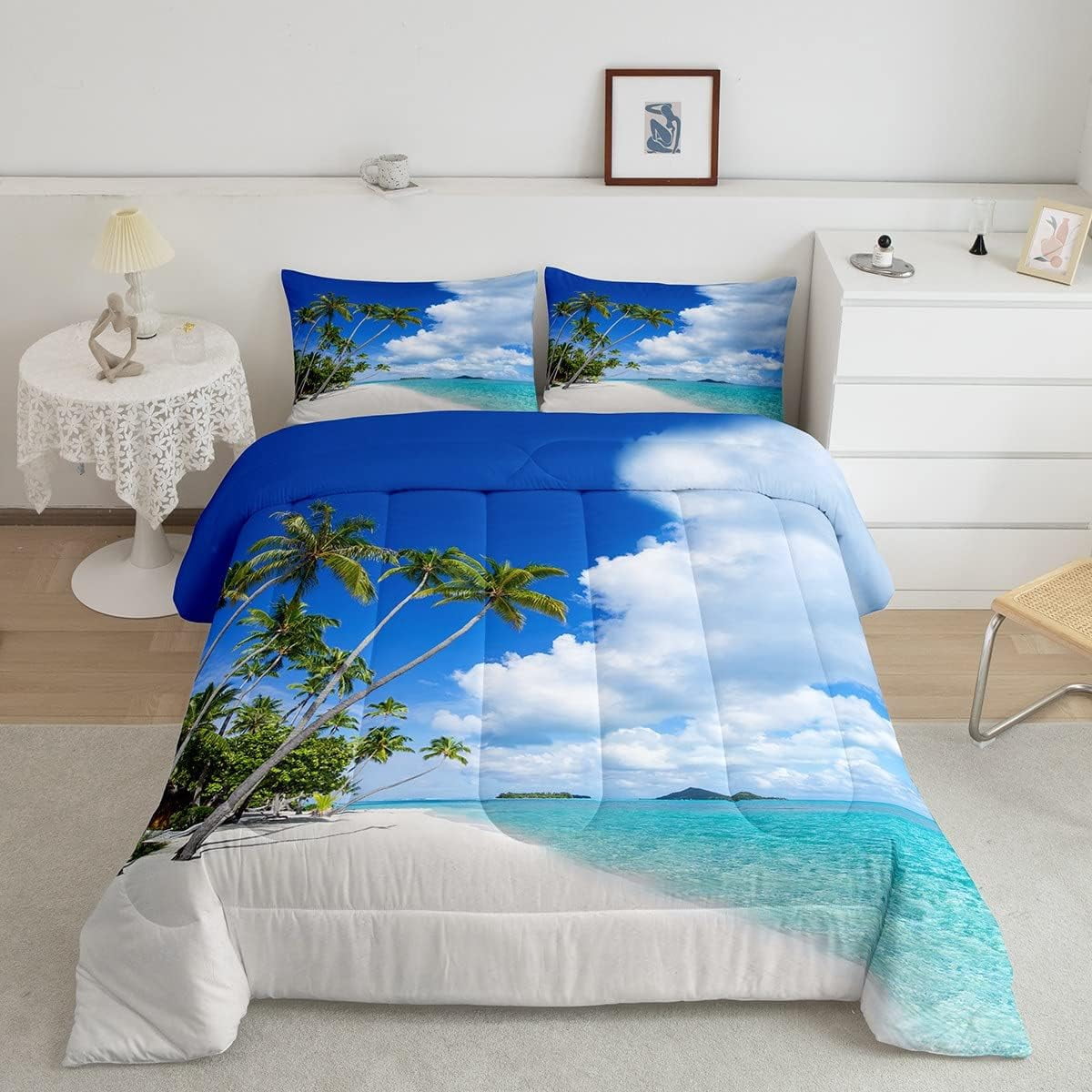 Beach Comforter Set Ocean Bedding King Cloud Hawaiian Palm Tree Waves ...