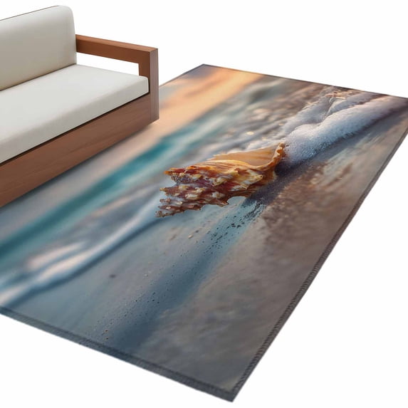 Beach Conch Area Rugs Collection 2.7'x5', Sunset Ocean Waves Seaside ...