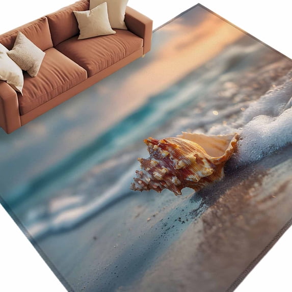 Beach Conch Area Rugs Collection 6'x9', Sunset Ocean Waves Seaside Sky ...