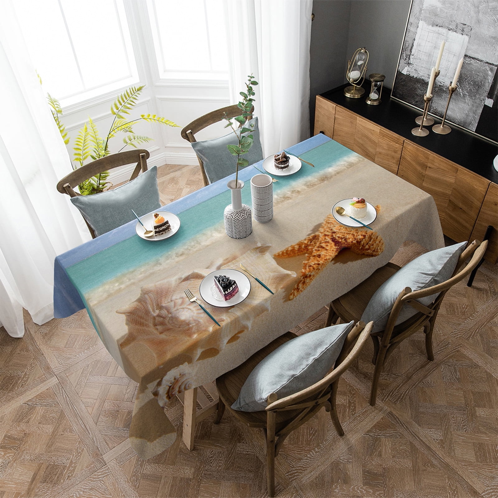 Beach Conch Seashell StarTablecloths for Dining Table Waterproof ...