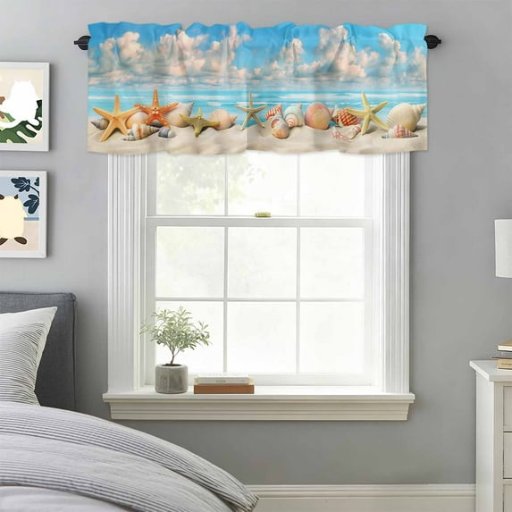 Beach Conch Shells Summer Ocean Nautical Valances for Windows,Rod ...