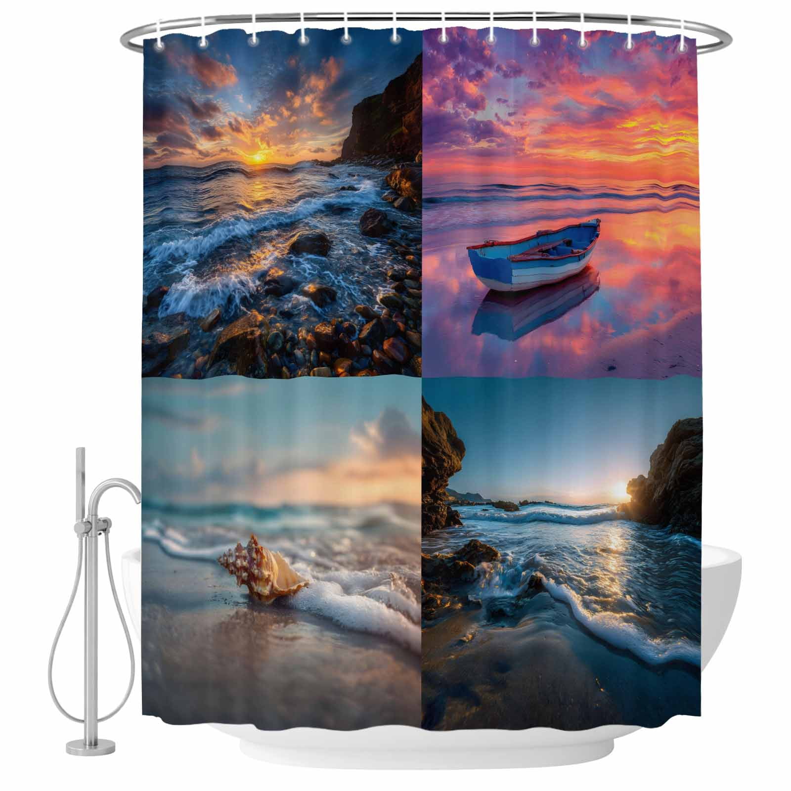 Beach Conch Shower Curtain Set - Extra Long 72" x 96" Washable Bathtub ...