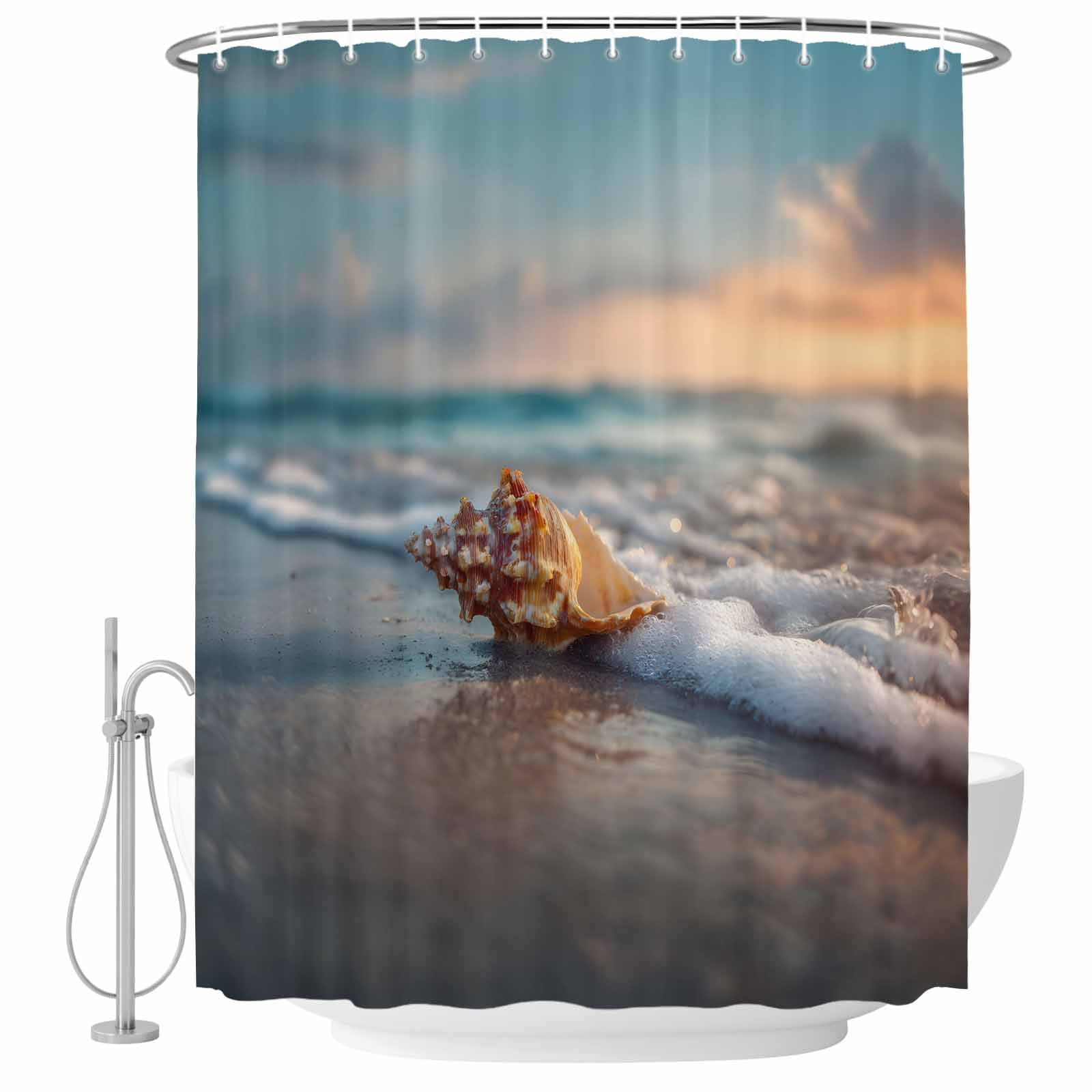 Beach Conch Shower Curtain Set - Extra Long 72" x 96" Washable Bathtub ...