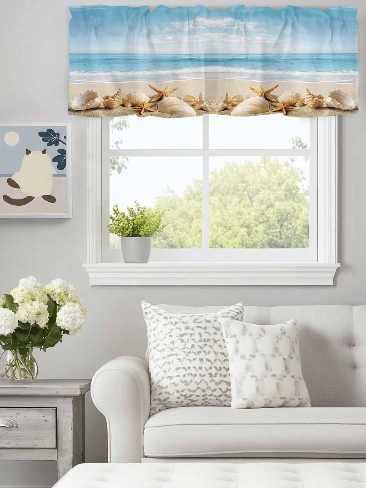 Beach Conch Starfish Summer Ocean Valances for Windows,Kitchen Valance ...