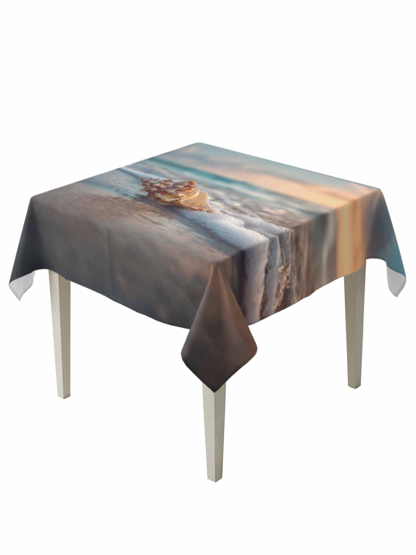Beach Conch Suqare Tablecloth - 60 x 60 Inch, Sunset Ocean Waves ...