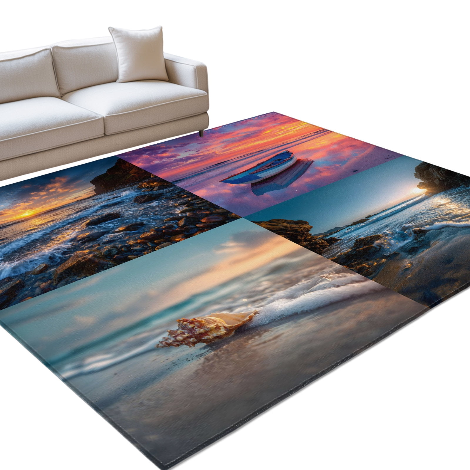 Beach Conch Washable Rug 6x9 Area Rug for Living Room Bedroom Non Slip ...