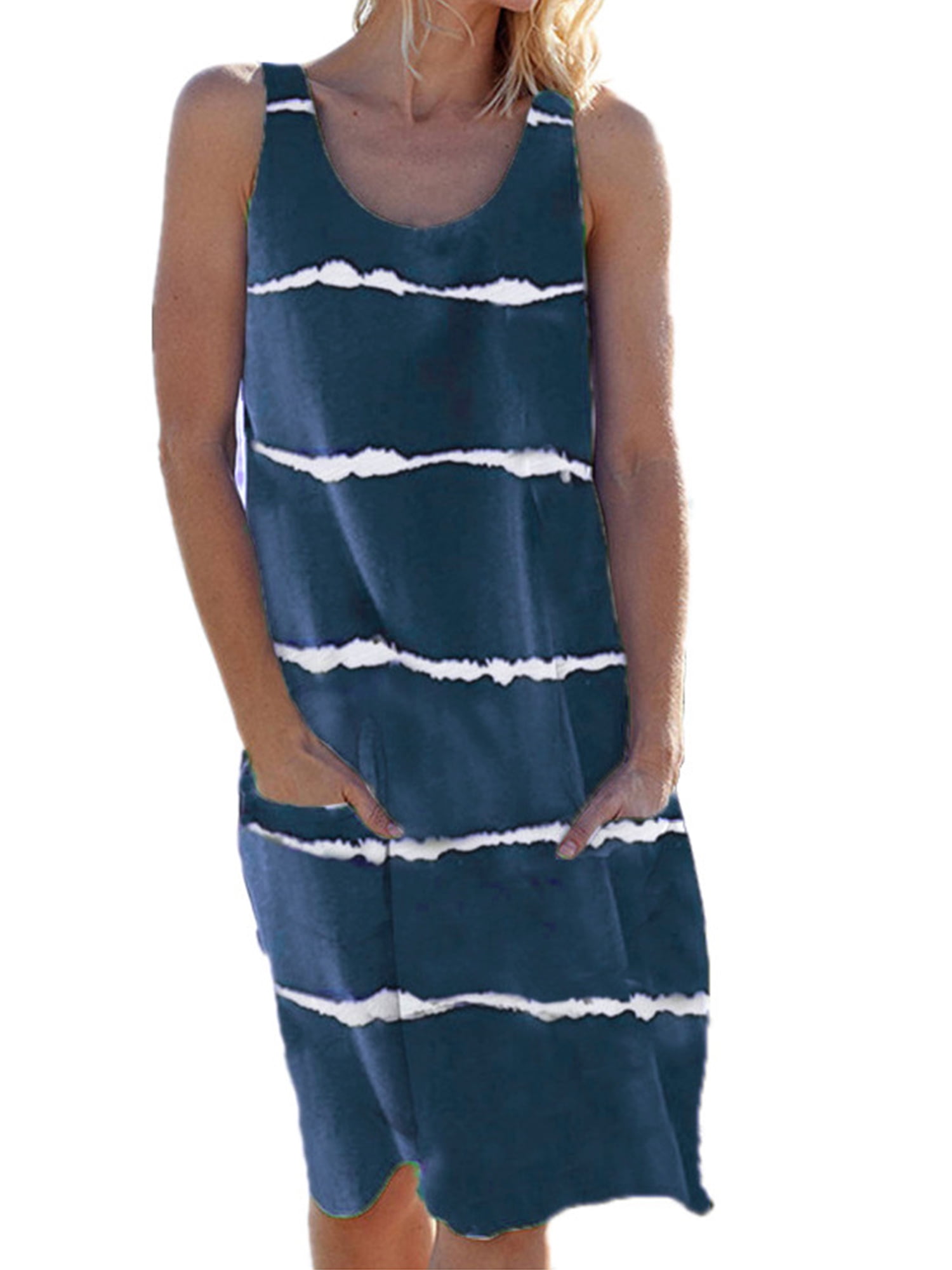 Beach Cover Up Tunic Dress for Womens Baggy Stripe T-shirt Sundress ...