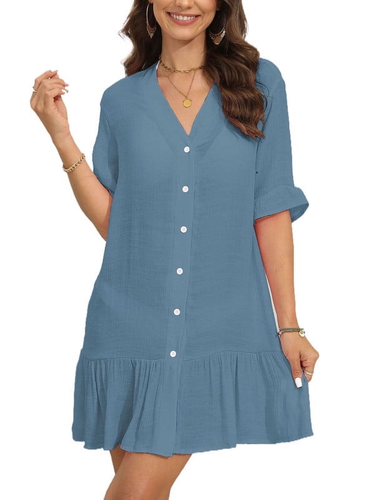 Beach Cover Up for Women 2025 V-Neck Button Down Swimsuit Cover Up See ...