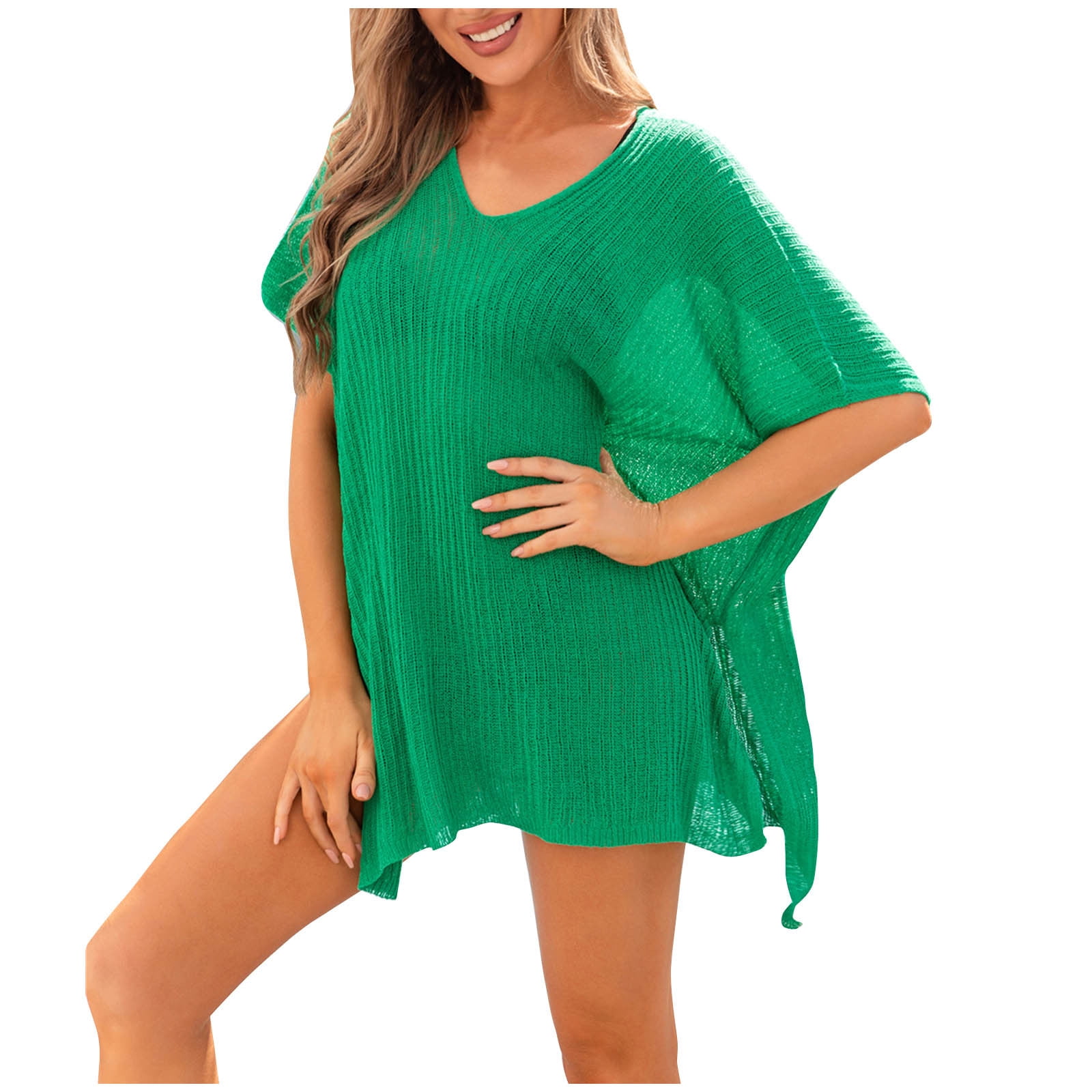Beach Cover Ups Dress for Women Breathable V Neck Short Sleeve Summer ...