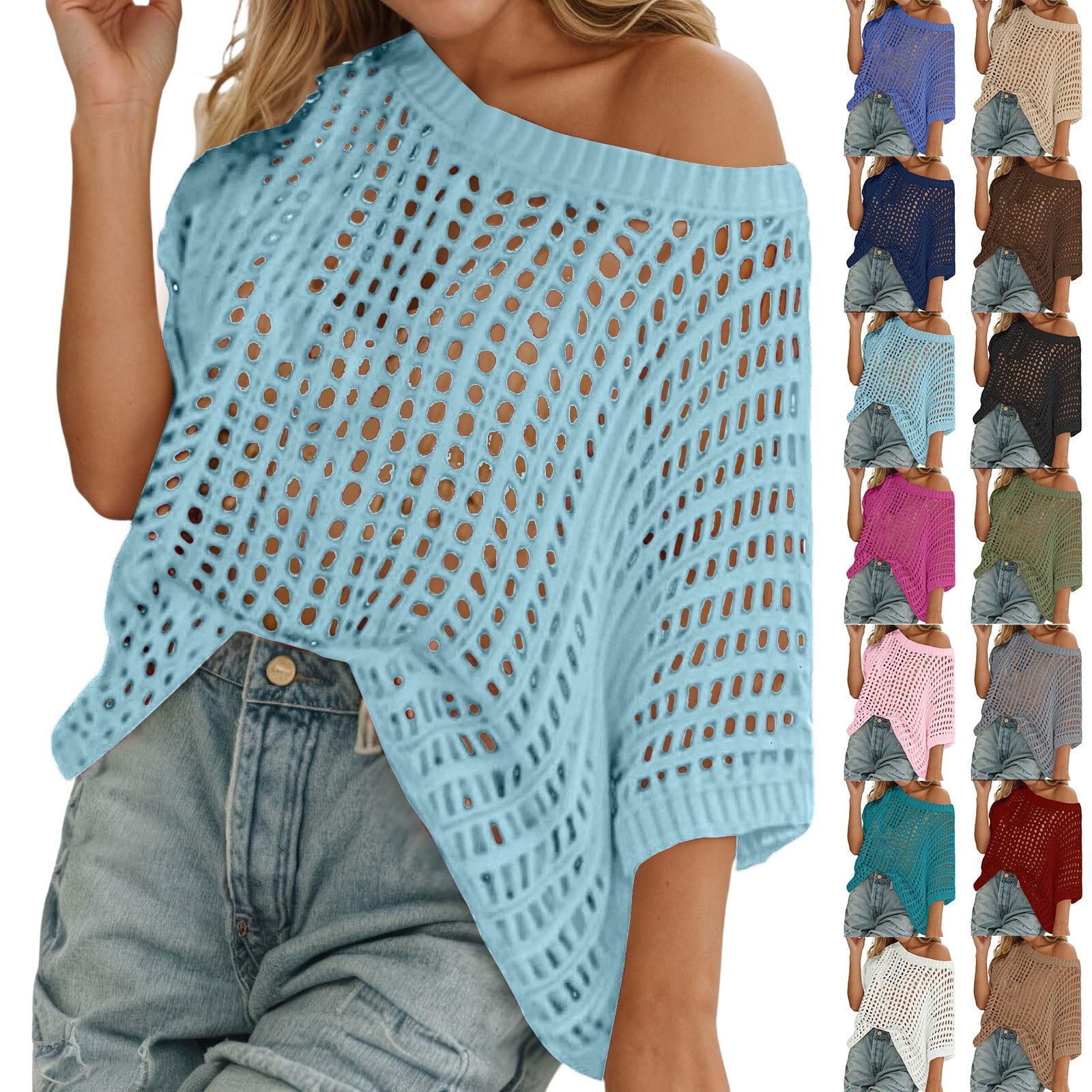 Beach Cover Ups for Women, Womens Off Shoulder Hollow Out Knit Crochet ...
