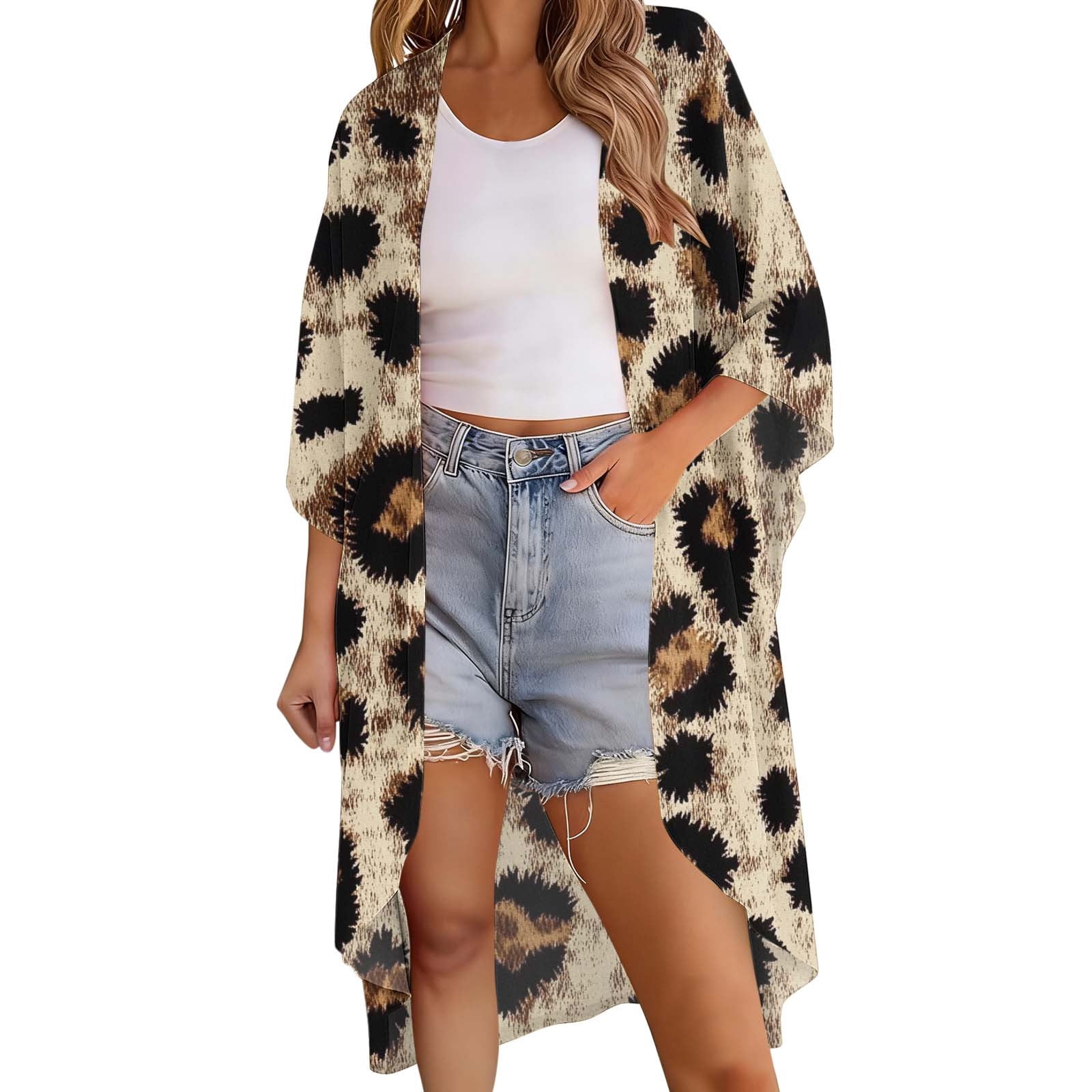 Beach Cover Ups for Women Leopard Print Short Sleeve Swimsuits Coverup ...